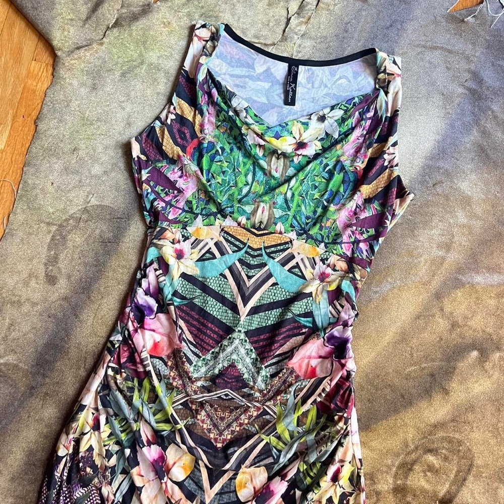 Y2k Tropical Floral Print Digital Bodycon Midi Dress Gem